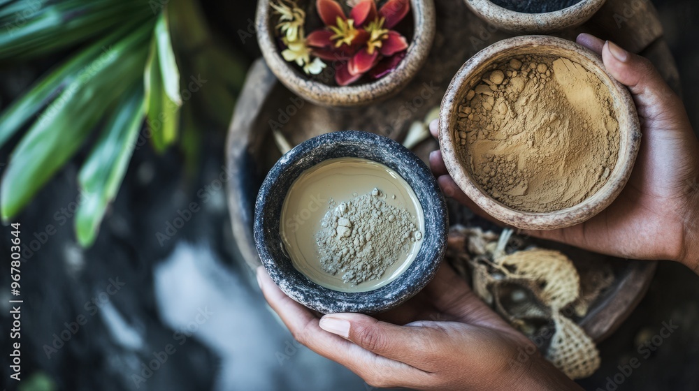 Indigenous natural beauty practices depicted with native herbs, clays ...