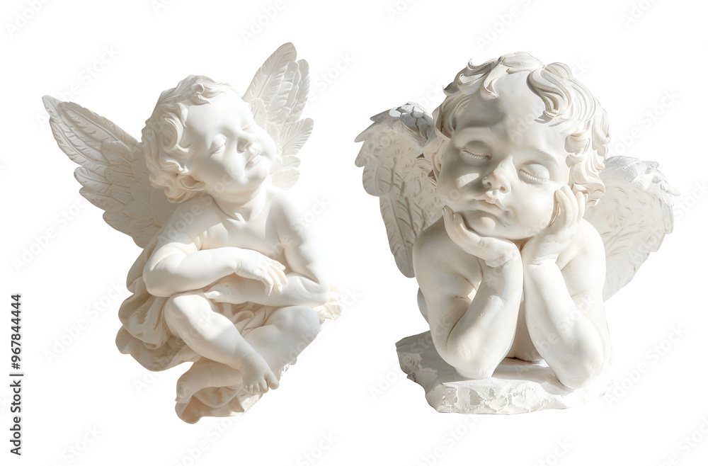 Set of photorealistic images of angel figurines. Isolated clipart for ...