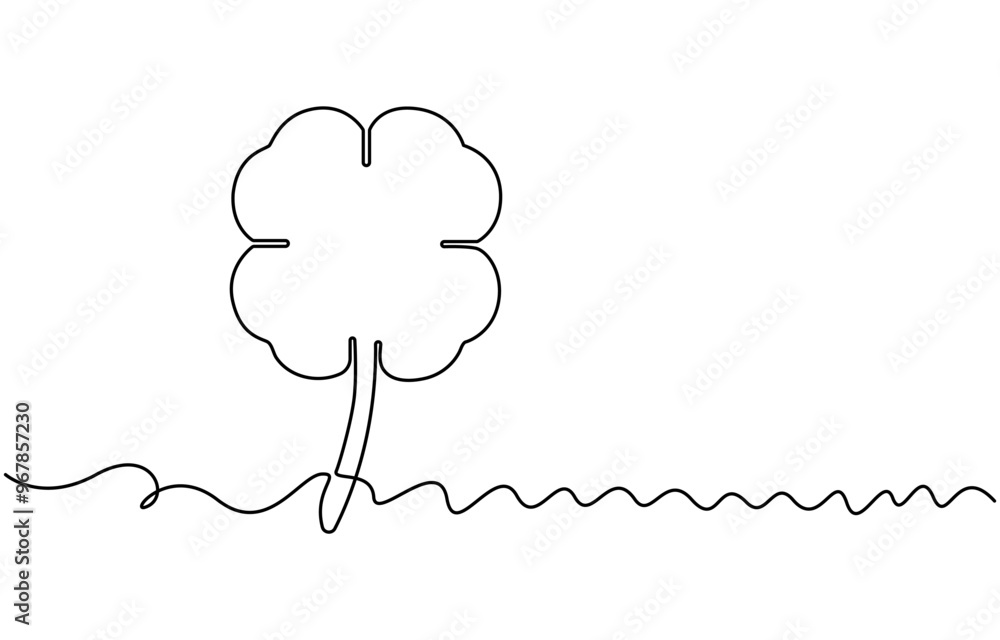 Continuous one line drawing of four leaf clovers. Isolated on white ...