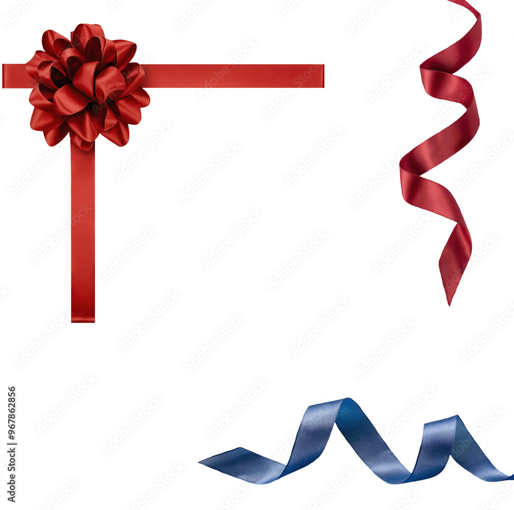 Red and Blue Satin Ribbon with Decorative Bow for Gift Wrapping on ...