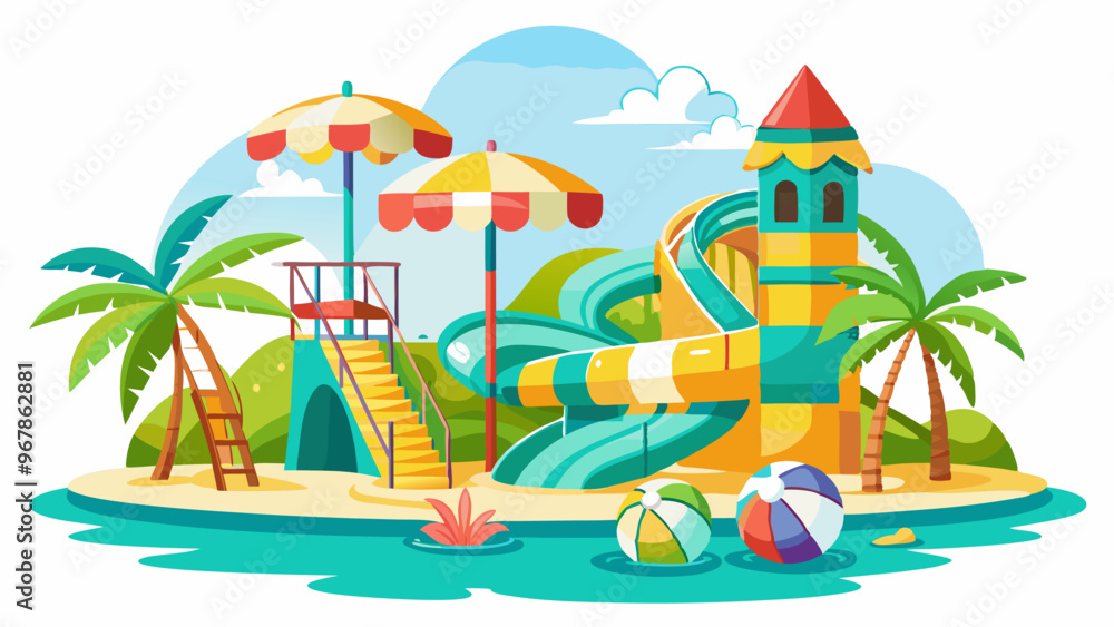Aqua park slides set isolated on white background. Vector cartoon ...