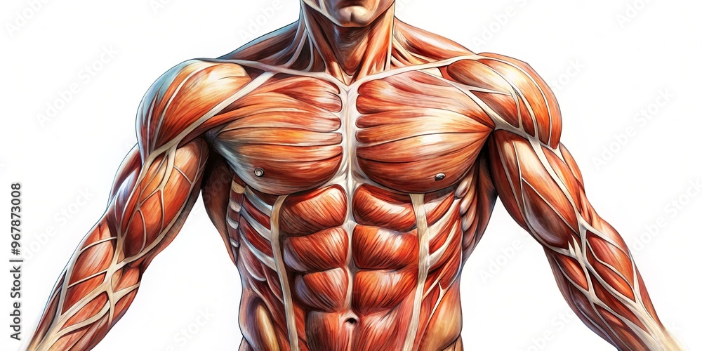male upper body anatomy athletic physique toned muscles veins and ...