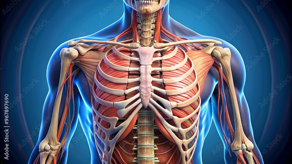 rib cage anatomy muscles skeletal system illustration scientific ...