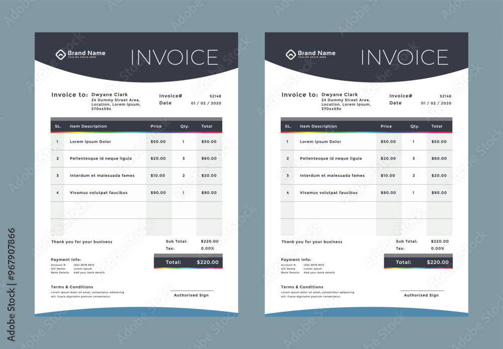 Invoice minimal design for corporate business. Clean invoice template ...