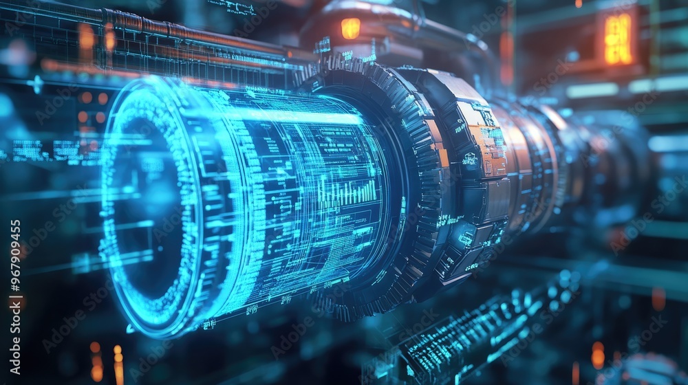 A digital twin concept showing a virtual replica of a physical asset on ...