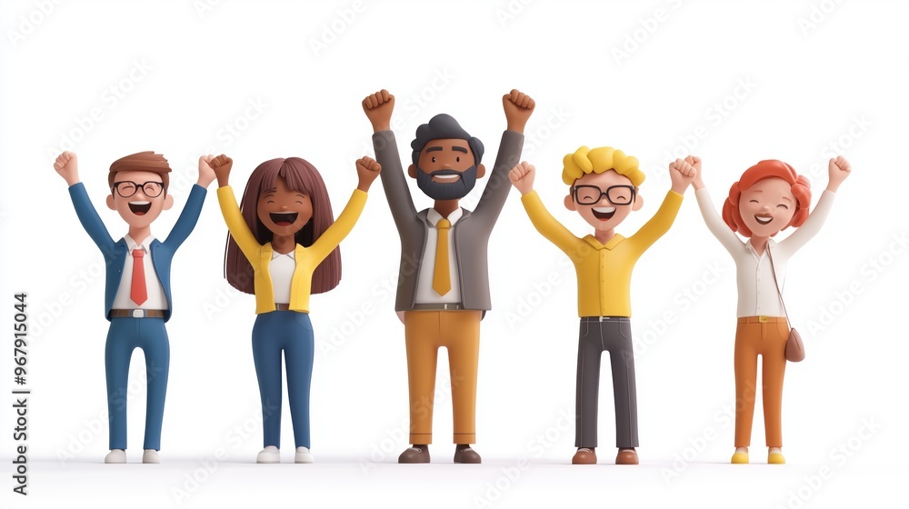 3d cartoon character cutout illustration of office workers celebrating ...