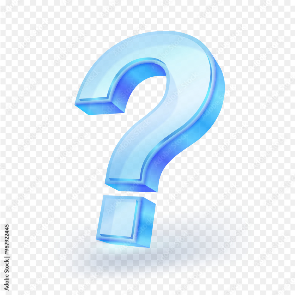 3D glass question mark symbol isolated on white background. Realistic ...
