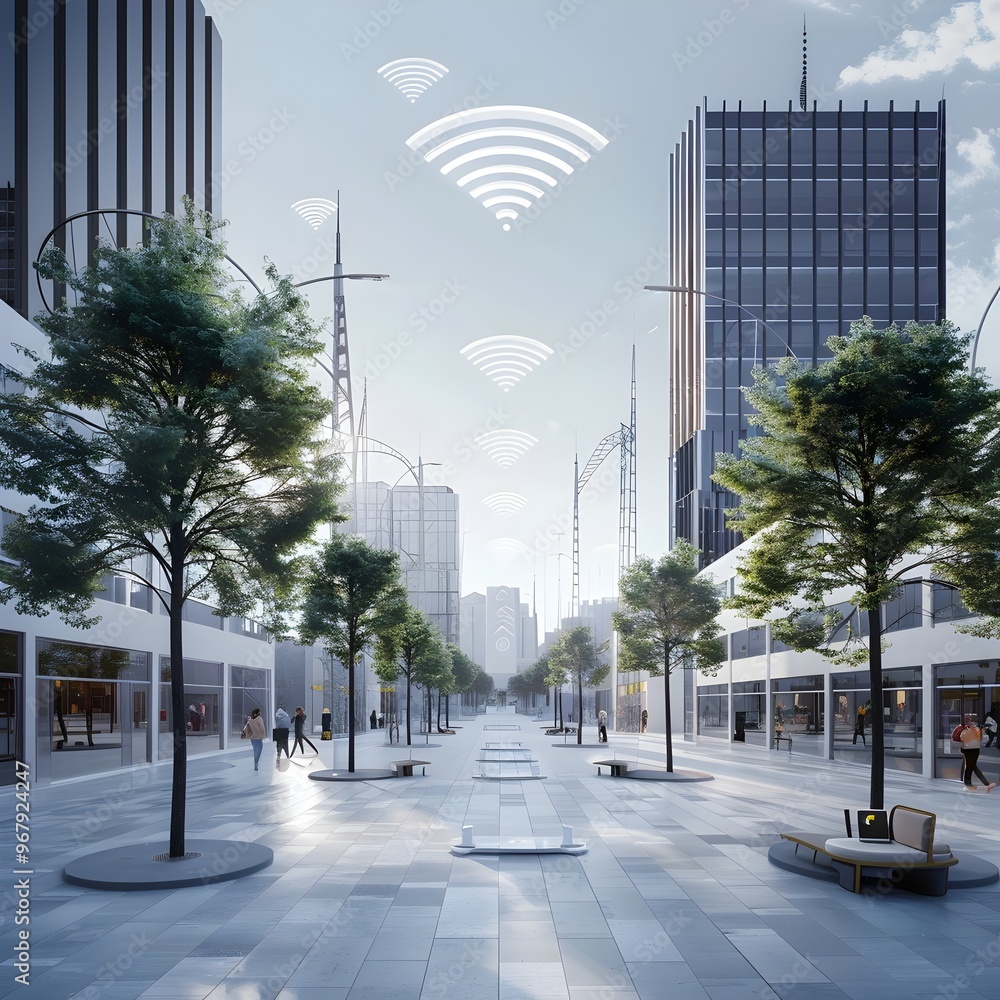 Futuristic Smart City Landscape with Free Public Wi Fi Connectivity and ...
