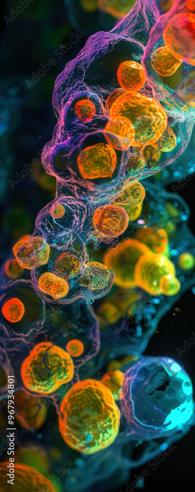 A microscopic view of mutated plant cells, their vibrant colors ...