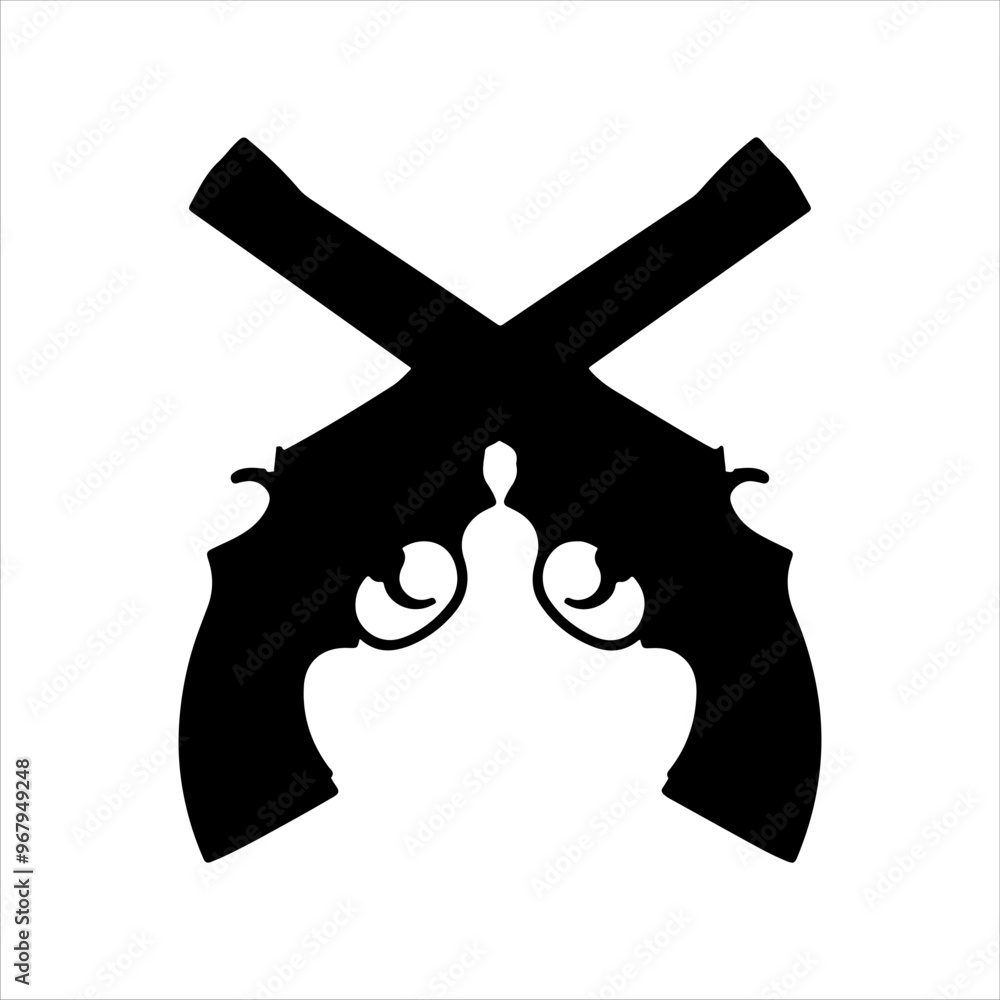 Black crossed old revolver gun silhouette vector illustration design on ...