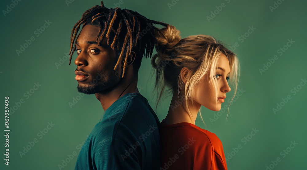 Portrait d'un homme africain avec des dreadlocks et d'une femme blonde ...
