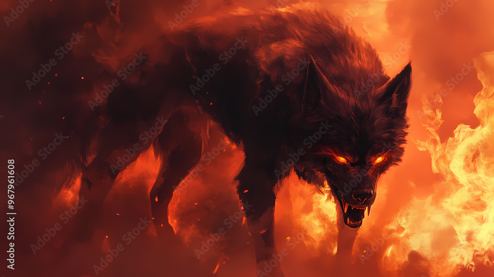 Hellhound show a hellhound with fiery eyes and smoke rising from its ...