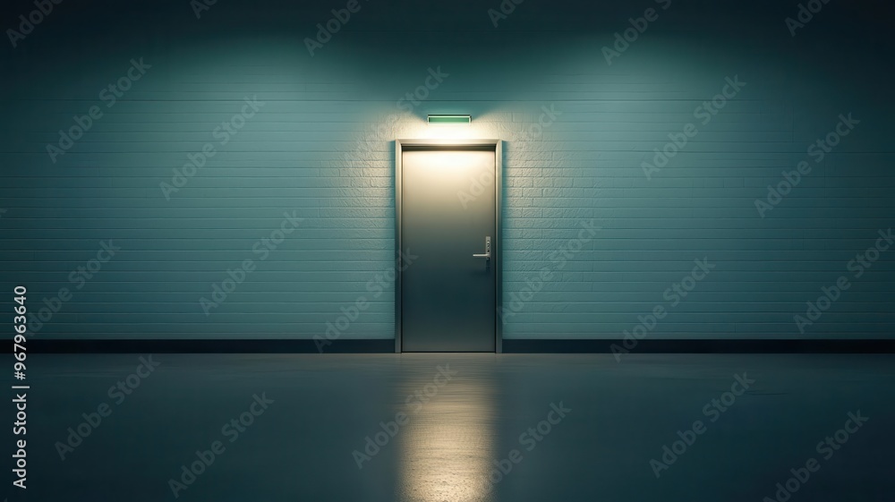 Heavy steel doors to solitary confinement, illuminated by a flickering ...