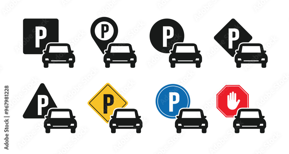 road sign icons, parking lot icons of various types. suitable for ...