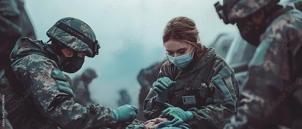 Nurses in Military Uniforms Tending to Wounded Soldiers on the ...