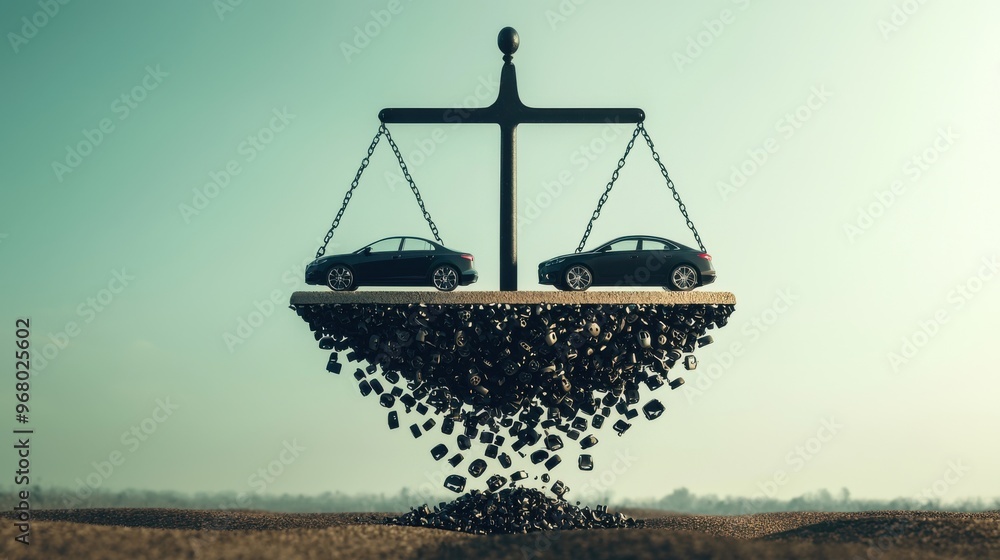 Ilustración de Stock Vehicle Demand Tipping Scales: A giant, abstract ...