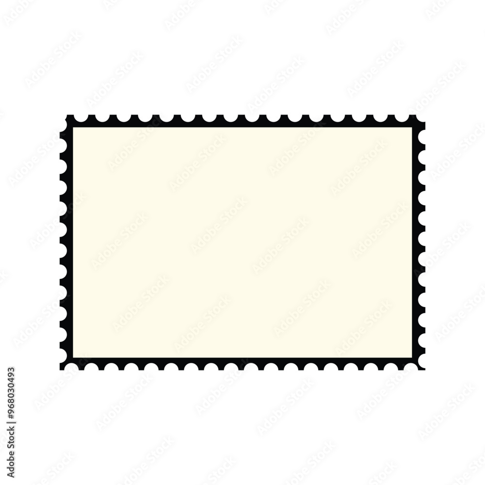 Blank rectangle and square postage stamp with perforated edge. Postage stamp frame. Empty border ...