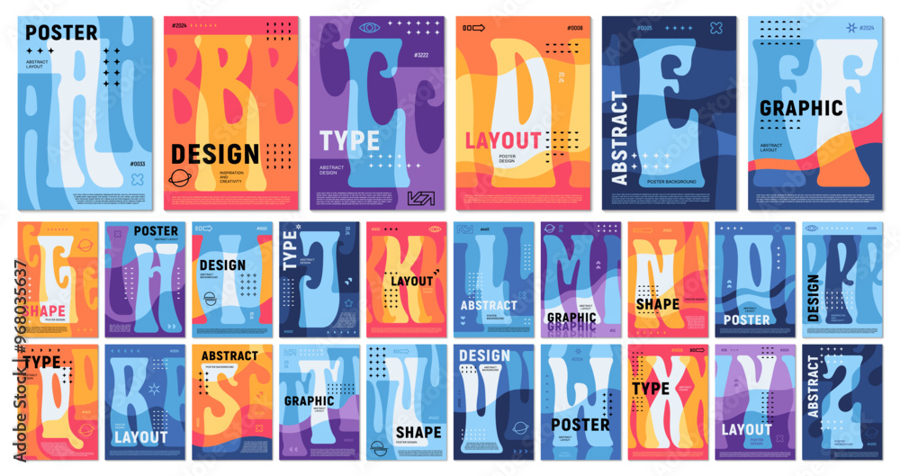 Psychedelic y2k groovy alphabet typography book covers, poster ...