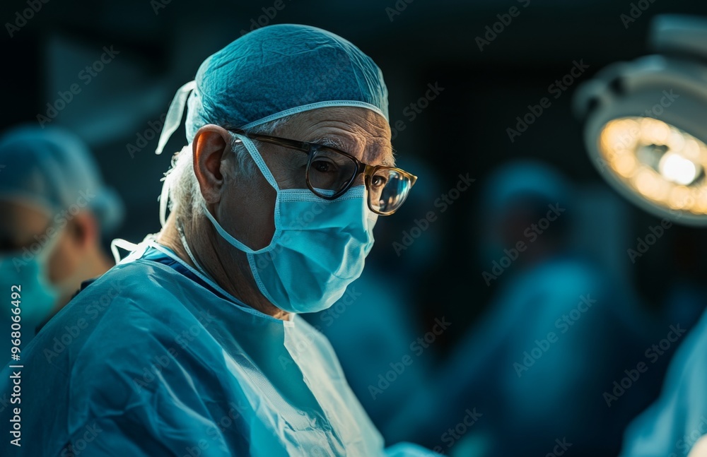Doctor performs emergency surgery in operating room, wearing surgical ...