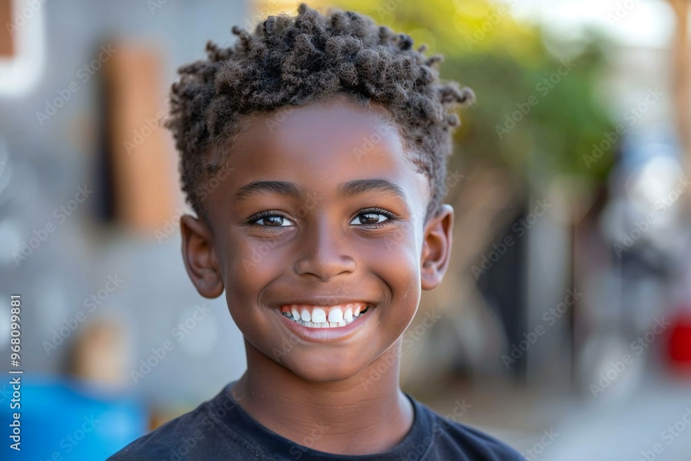 Stock-Foto „portrait photo of a smilingrace boy with perfect teeth ...