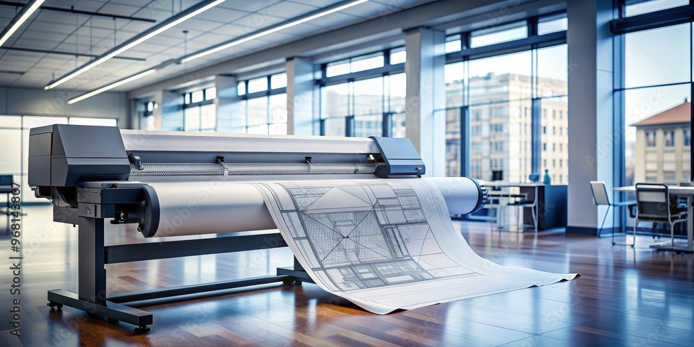 Large Format Printer in Modern Office, Printing Architectural Drawings ...