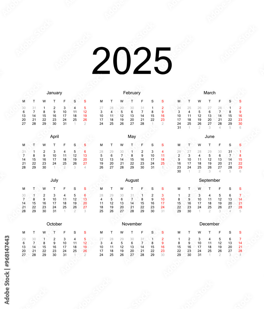 2025 Calendar Grid. Calendar 2024, 2025 year - vector illustration ...