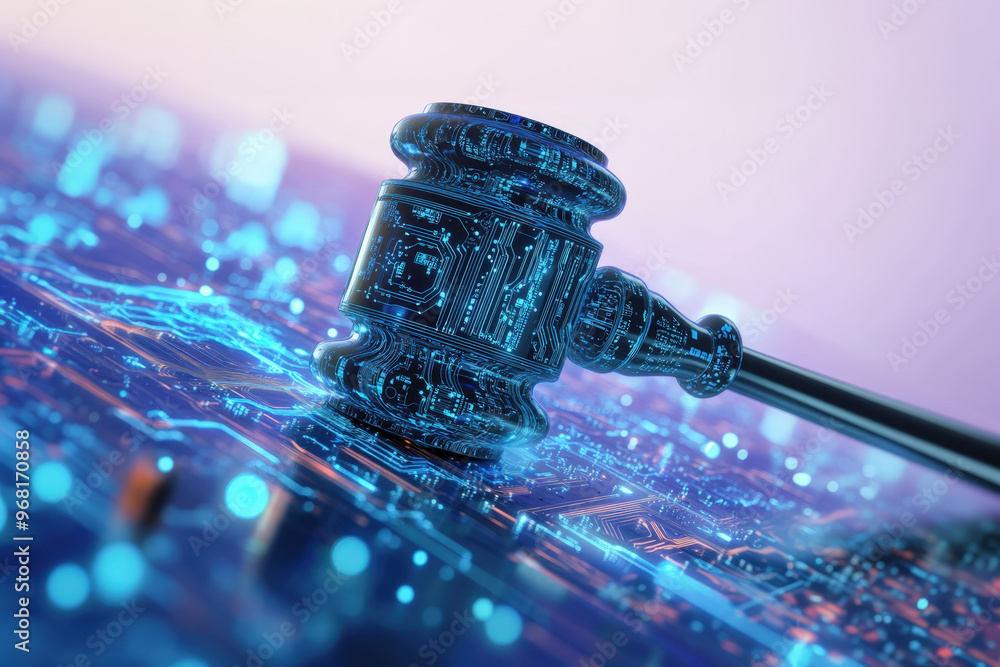 Circuit board forming the interior of a gavel symbolizing the ...