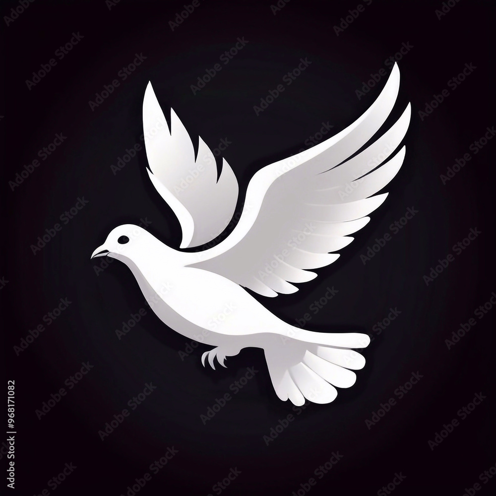 White dove of peace on a dark background. Peace dove logo icon design ...