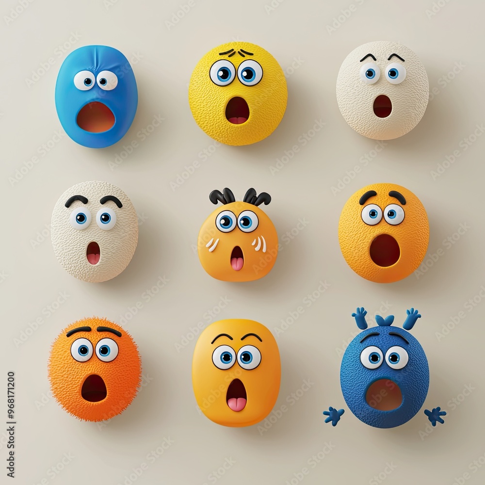 Emoji faces in flat design showing surprise and shock, with wide eyes ...