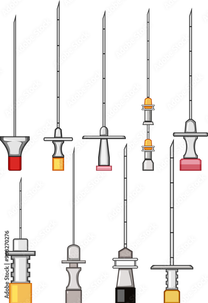 epidural needle set cartoon. relief labor, childbirth procedure, spine ...
