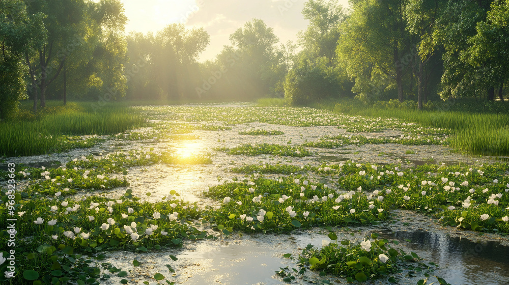 polluted river contaminated by industrial chemical waste, with murky ...