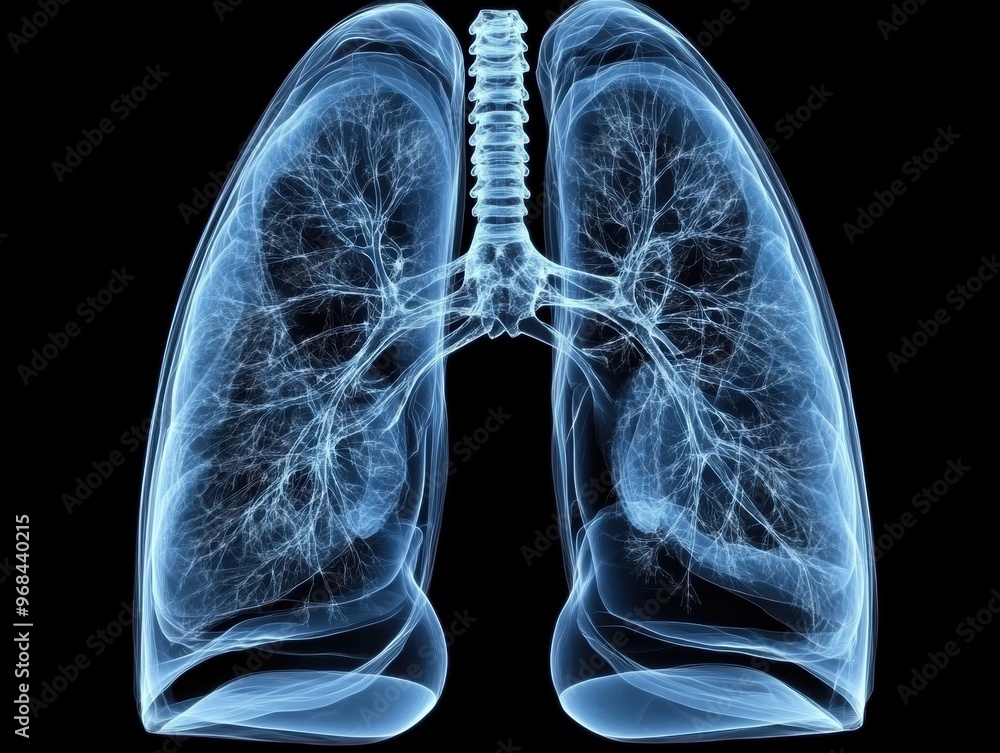 A detailed X-ray image of lungs showing visible signs of damage, with ...