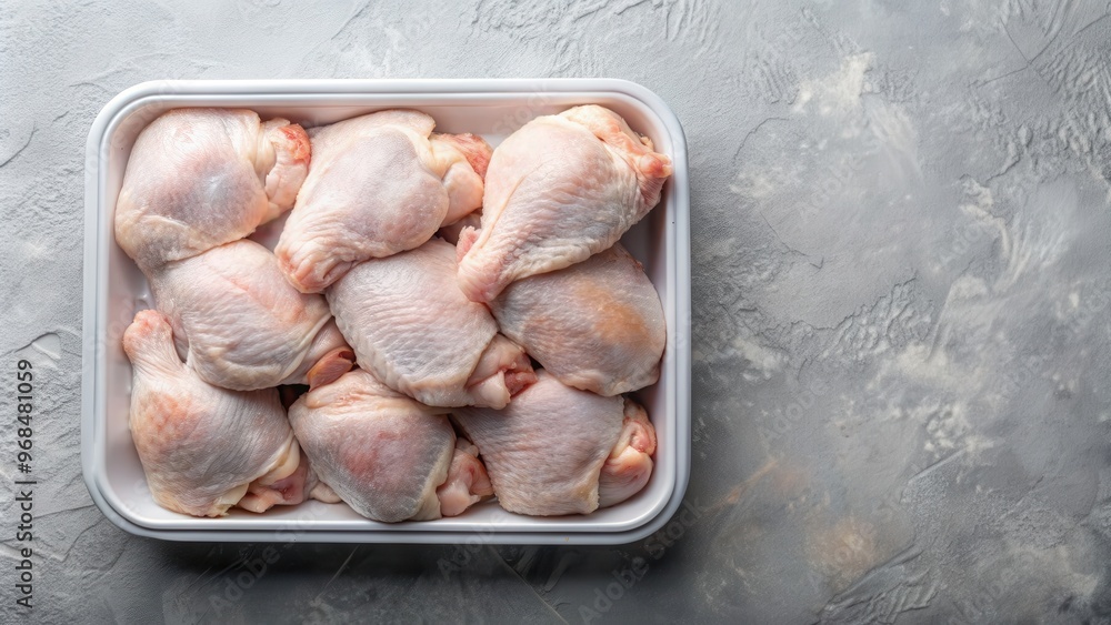 Frozen chicken thighs packaged in styrofoam tray , frozen, chicken ...