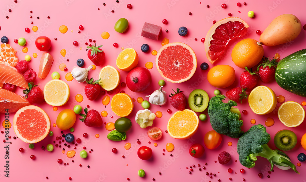 fruits and vegetable herbal concept for background or 2d illustrator ...