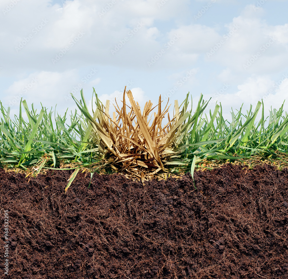 Foto de Stock Lawn Damage and grass disease as damaged sod roots ...