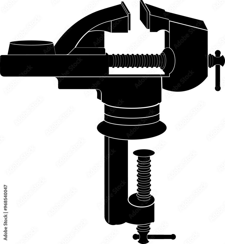 Silhouette of Bench Vise Tool Isolated on White Background - Industrial ...