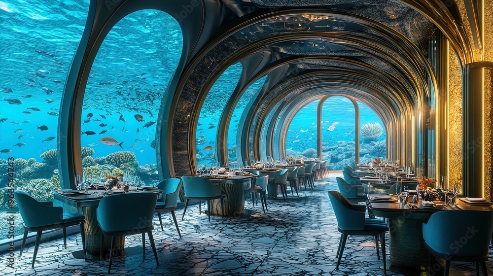 Exquisite Oceanfront Dining Hall Poster: A Luxurious Space with ...