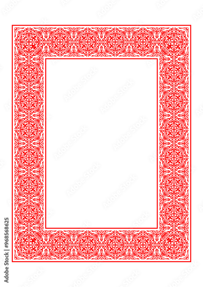 Red rectangular Vertical Islamic Asian Kazakh national ornament frame ...