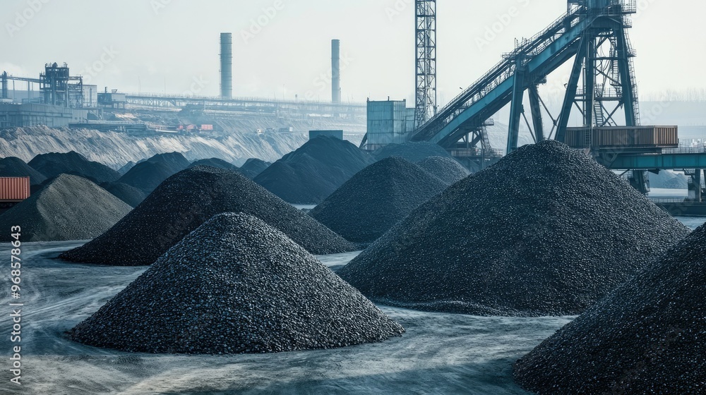 Large piles of minerals in an industrial yard, ready for global ...