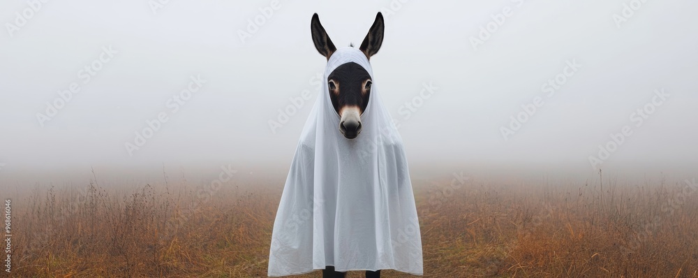 Donkey dressed as a ghost walking through a haunted farm, ghost donkey ...