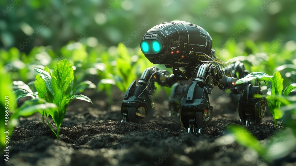 AI-controlled agricultural robots planting seeds and optimizing harvest ...