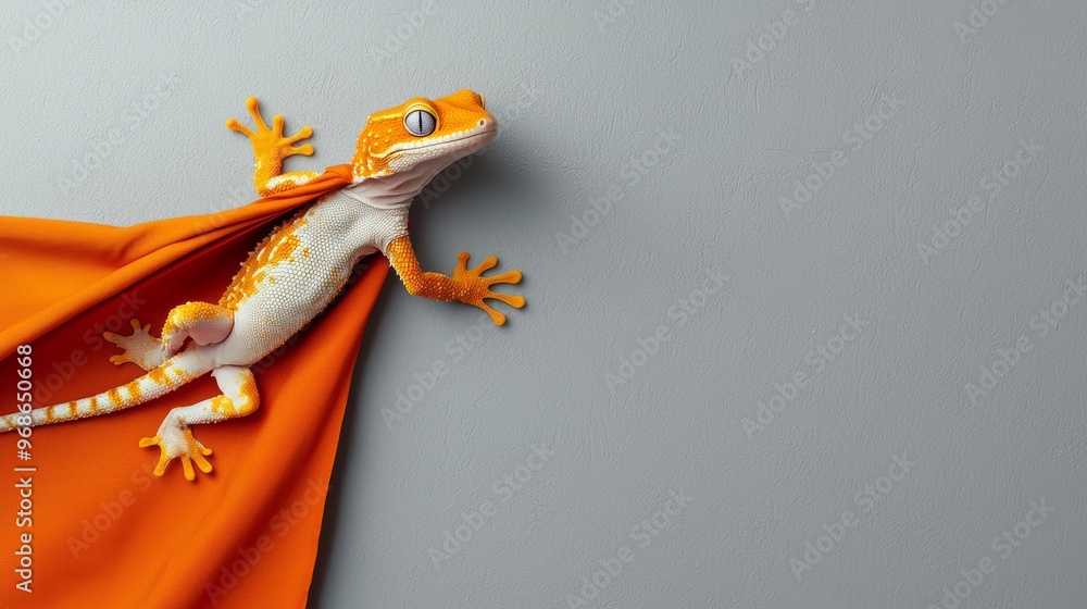 Gecko in a superhero cape scaling a haunted wall, superhero gecko ...