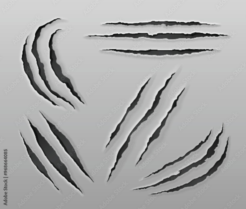 Animal claw scratch mark. Paper slash rip made by tiger, lion or bear ...