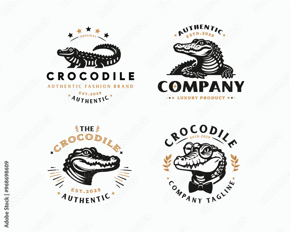 Set vintage bundle crocodile alligator logo design for business company ...