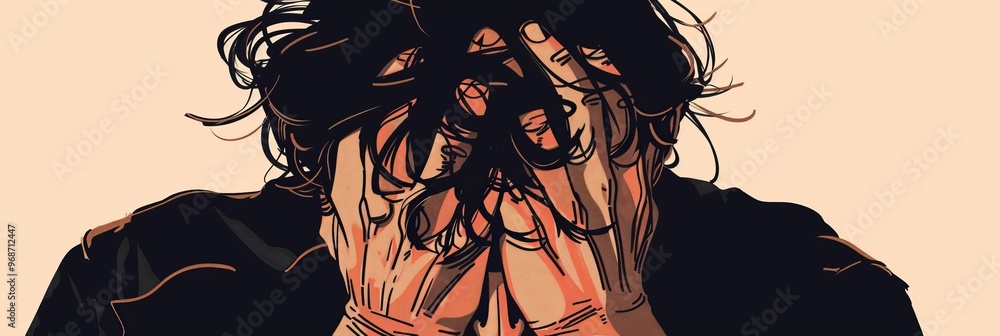 Facepalm man drawing, disappointment guy sketch, sad covering face with ...