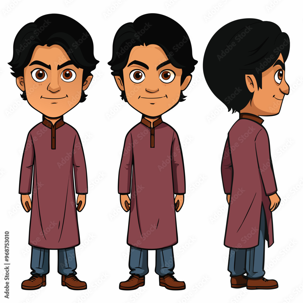 Indian, Pakistani, and Eastern 2D Cartoon Character in Purple Kurta for ...