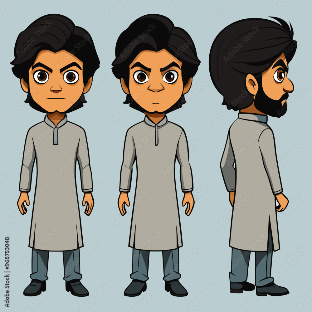 Indian, Pakistani, and Eastern 2D Cartoon Character in Shalwar Kameez ...