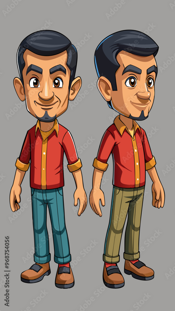 Vector de Stock illustration of a 2D cartoon Character person of 2 Pose ...