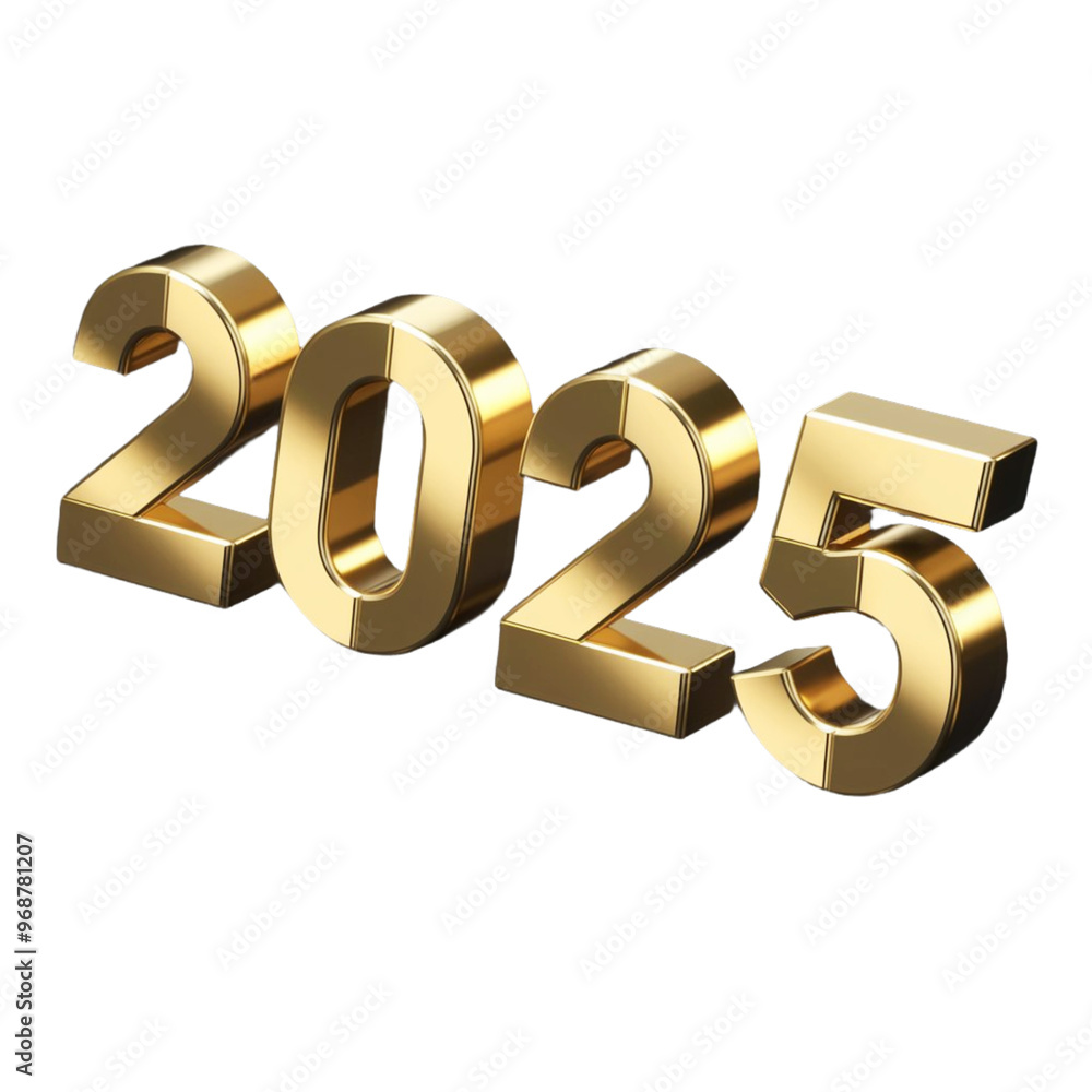 Realistic text effect 2025 png, golden number digit 2025 shiny modern 3d text, transparent ...