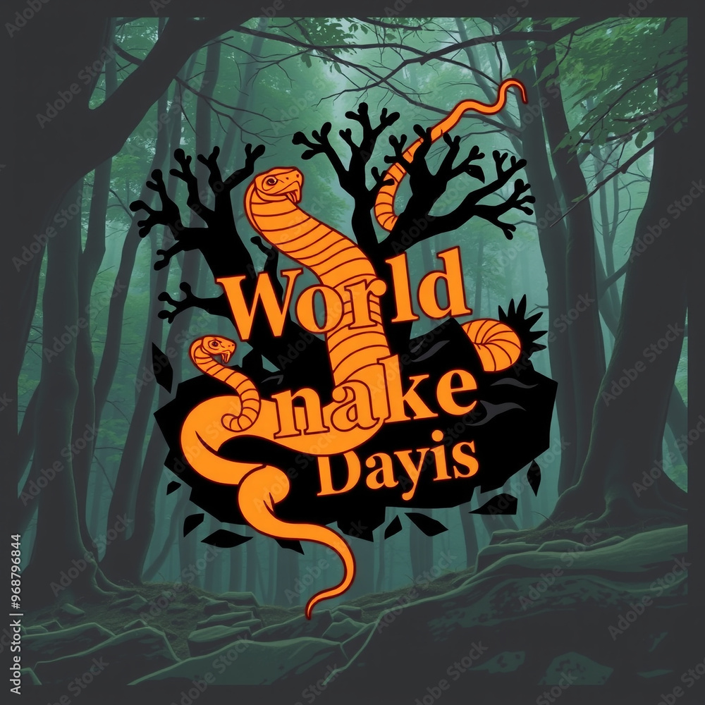 Illustration for World Snake Day with a forest and snake, promoting ...